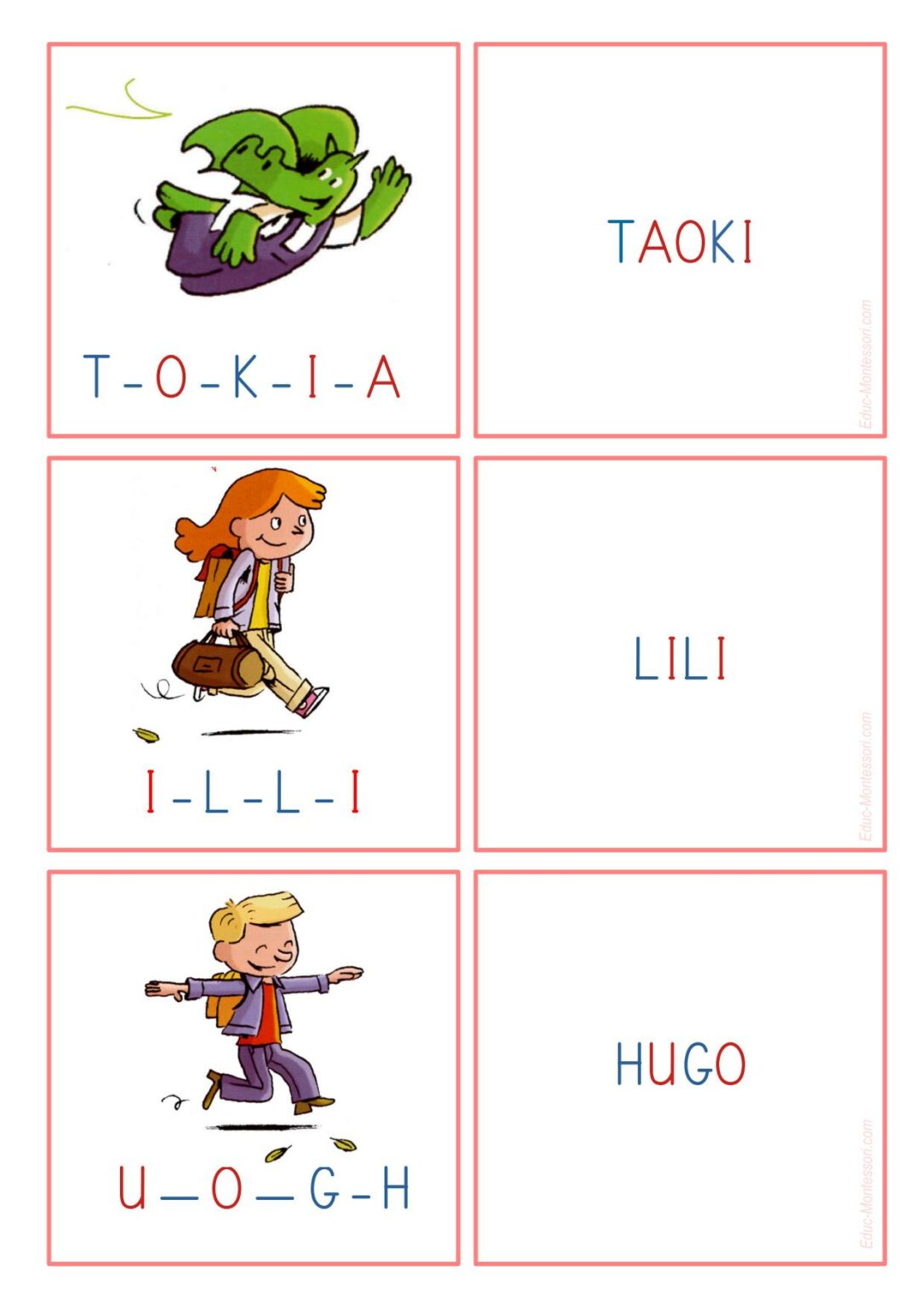 Atelier Montessori avec le vocabulaire de Taoki : dictées muettes ...